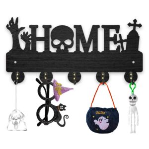 mayjoydiy halloween home skeleton hand key holder for wall 11.8x5.7inch wood skull grave key rack with 5 alloy hooks key rack organizer for gift entryway front door hallway key organizer