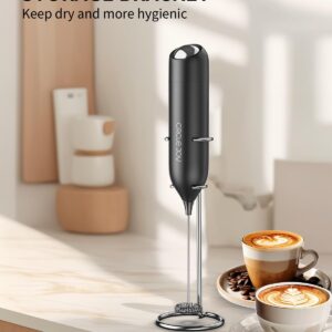 CIRCLE JOY Milk Frother Hanheld with Stand, Electric Coffee Frother, Battery Operated Hand Frother Wand Drink Mixer Mini Foamer for Matcha Lattes Cappuccino, Kitchen Gifts, Black