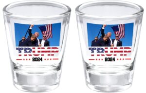 lymhy 2 pack trump assassination fist pump fight you shot glass you missed stronger trump survived shot trump 2024 ear bullet-proof pa rally shot shooting strong shot glass small glass cups mug