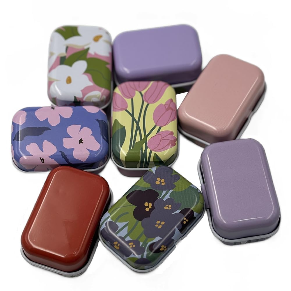 CCUUHJ 32 Pack Metal Hinged Tin Box Container Mini Floral Daisy Tulips Pattern Portable Small Storage Container Kit with Lid for Home Storage Craft Organize 2.2x1.5x1 Inch (A)