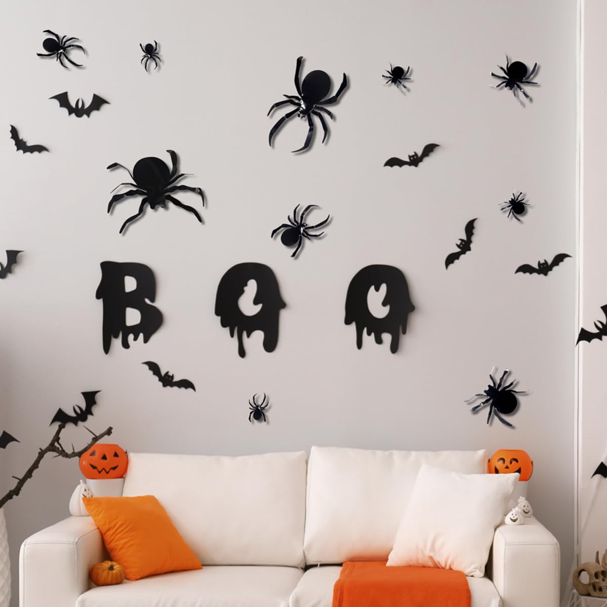 Ghost Wall Decor Stickers Halloween Wall Stickers Black Bat Spider White Ghost Wall Decoration Reusable Cute Ghost Wall Decals Holiday Wall Stickers for Room Home DIY Decor Charms 34Pcs