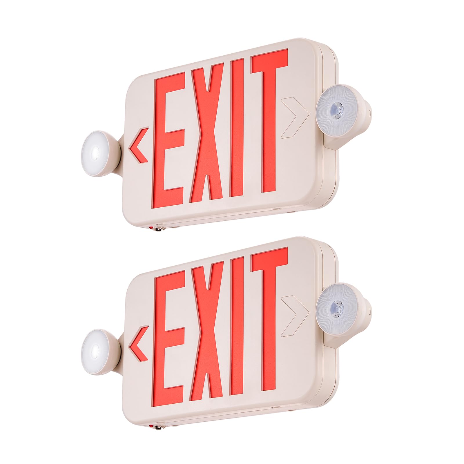 VEVOR LED Emergency Exit Sign, Dual Adjustable LED Heads, Battery-Backed Fire Exit Lighting, Red Letter Combo, Commercial Grade