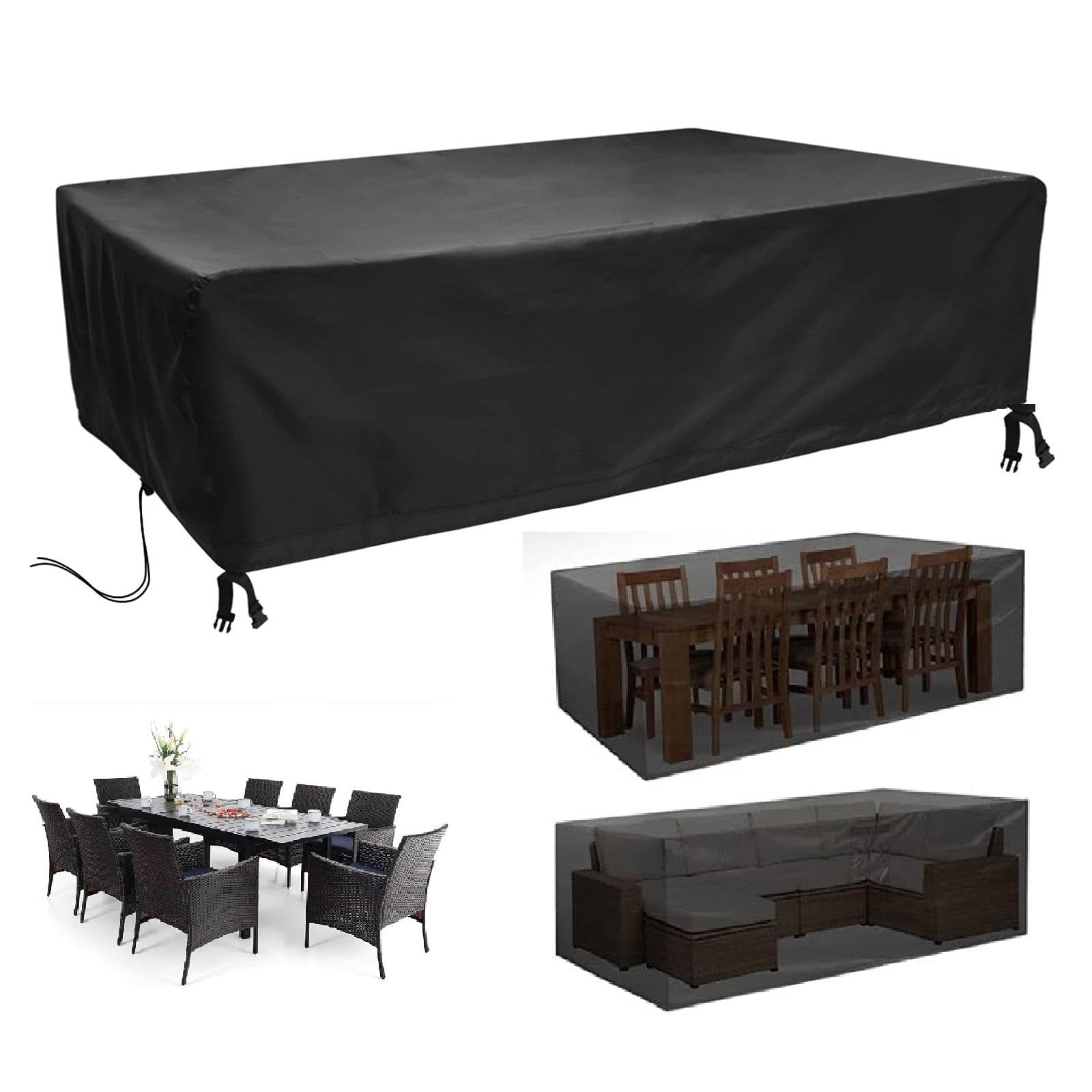 Waterproof Outdoor Furniture Covers,96x31x28in Patio Furniture Covers,Patio Table Cover with Upgraded Fastener Windproof Buckle Straps for Outdoor Sectional Sofa Set Wicker Rattan Table Chair-Black