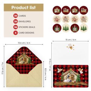 Artoid Mode 36 Pack Angels Cabin Christmas Thank You Cards Church Xmas Tree Greeting Cards Gift With Envelope Sticker Blank Note Cards for Birthday Wedding Baby Shower Bridal Shower, 4 x 6 Inch