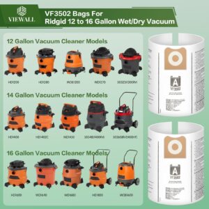 8 Pack VF3502 Vacuum Bags Compatible with Ridgid 12 to 16 Gallon Wet Dry Vacuums, High Efficiency Replacement Filter Bags for Model WD1950 WD1956 WD1850 WD1851 RV2400HF WD1450 WD1680 WD1270