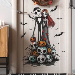 Generic Nightmare Before Christmas Wall Stickers Decals Horror Halloween Decoration Bat Pumpkin Skull Wall Clings for Halloween Party Home Office Classroom Wall DIY Wall Art Stickers Supplies, WW-173