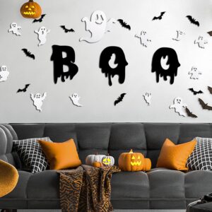 ghost wall decor stickers halloween wall stickers black bat spider white ghost wall decoration reusable cute ghost wall decals holiday wall stickers for room home diy decor charms 34pcs