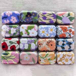 ccuuhj 32 pack metal hinged tin box container mini floral daisy tulips pattern portable small storage container kit with lid for home storage craft organize 2.2x1.5x1 inch (a)