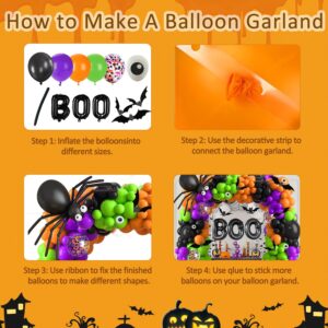 Halloween Balloons Garland Arch Kit, Black Orange Purple Green Confetti Latex Balloons for Kids Halloween Birthday Halloween Theme Party Decorations...