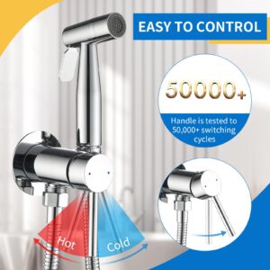 ASRCLOO Chrome Handheld Bidet Sprayer for Toilet, 2 Function Hand Held Sprayer Cloth Diaper, Toilet Concealed Hot and Cold Mixed Bidet Spray Set, Hand Sprayer for Feminine Wash