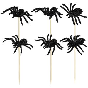 Gyufise 24Pcs Halloween Spider Cupcake Toppers Glitter Black Spider Cupcake Picks Halloween Cupcake Decorations for Halloween Theme Baby Shower Birthday Party Cake Decorations Supplies