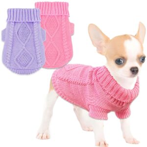 2 pieces puppy sweater dog sweater for small dogs winter warm dog knitted sweater cute puppy clothes for chihuahua teacup yorkie pet cat knitwear turtleneck clothes xxs (xx-small)