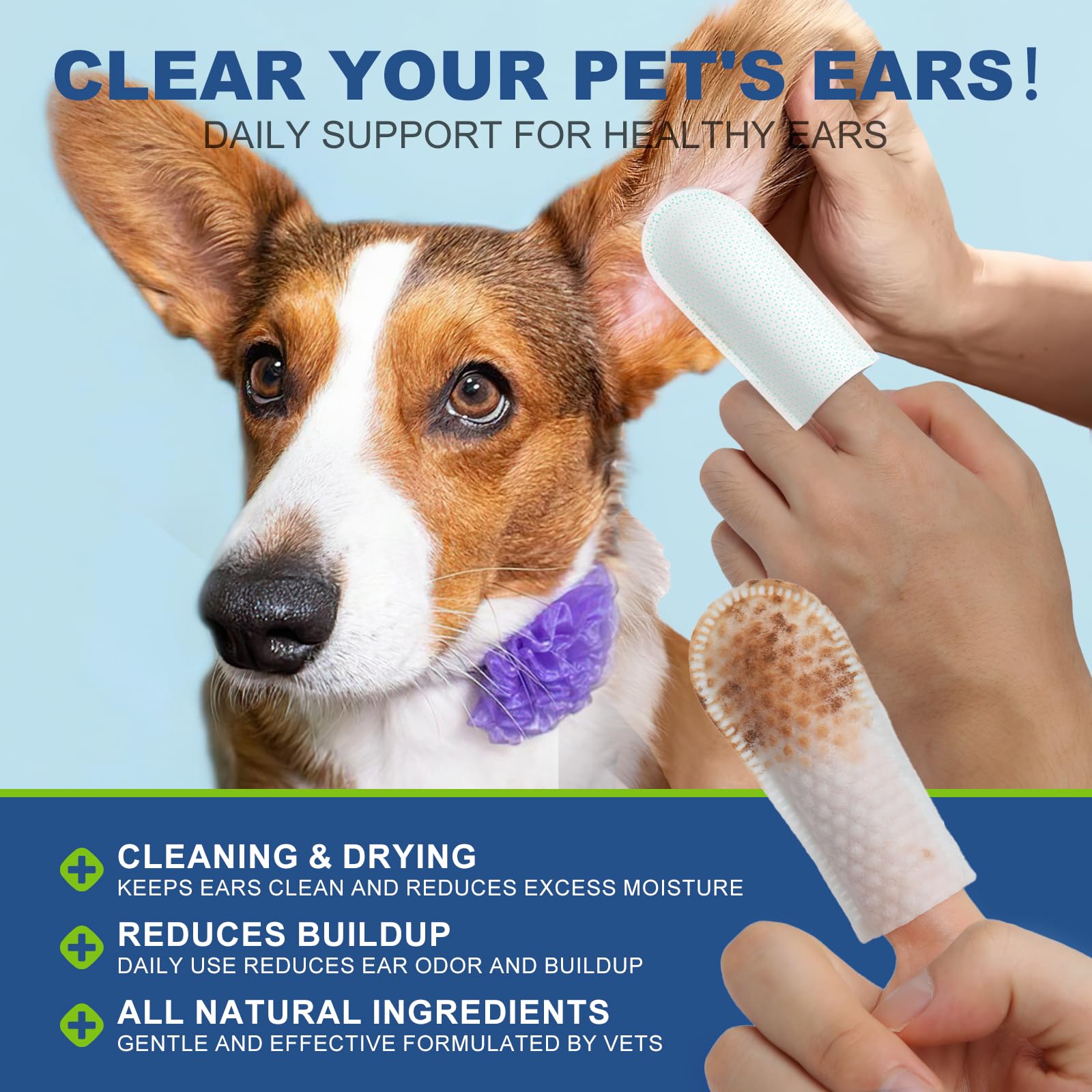 BALORIZ Dog Ear Cleaner Wipes, Dog Ear Wipes Finger for Dogs & Cats, Gently Remove Ear Wax, Sooths & Deodorize, Relieve Ear Itching, Pet Supplies Easy to Use Fresh Coconut Scent, 60 Count