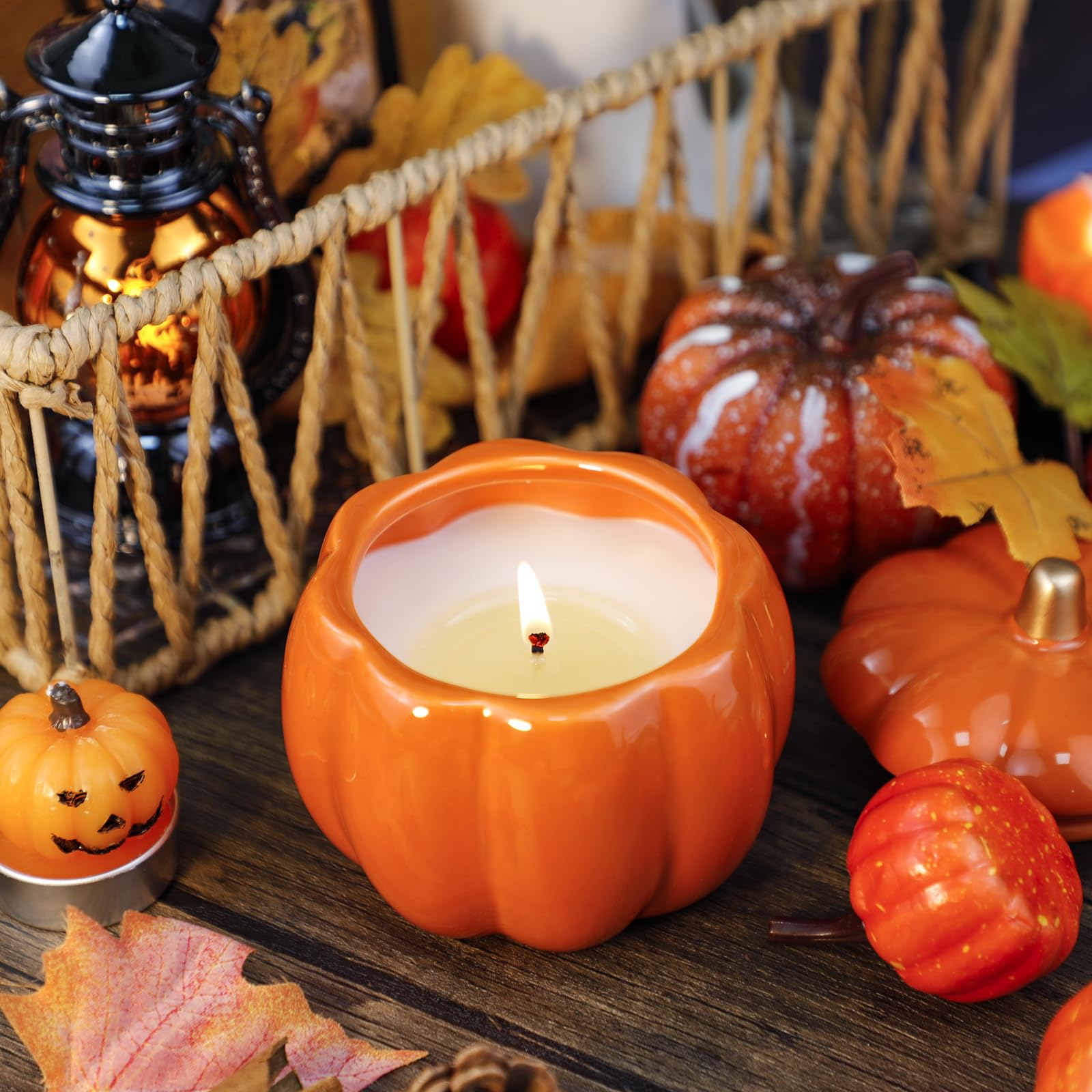 SCENTORINI Pumpkin Candle, Fall Scent Candle with Spiced Pumpkin Fragrance, Large Jar Candle for Fall Decorations Halloween Thanksgiving