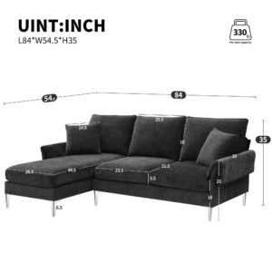 Sectional Couches for Living Room,84 "Modern Chenille L-Shaped Sofa with Reversible Lounge,Convertible Couch Set,4 Seat Furniture with Reversible Chaise,Fit for Living Room, Apartment(2 Pillows)