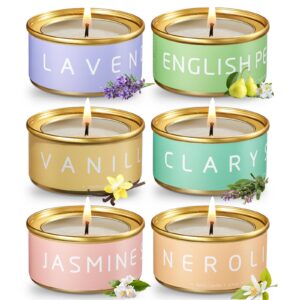 vts candles for home scented, 6 pack aromatherapy candles (lavender, vanilla, english pear & freesia, neroil, clary sage, jasmine sambac), candles gift set for stocking stuffers, christmas, birthday