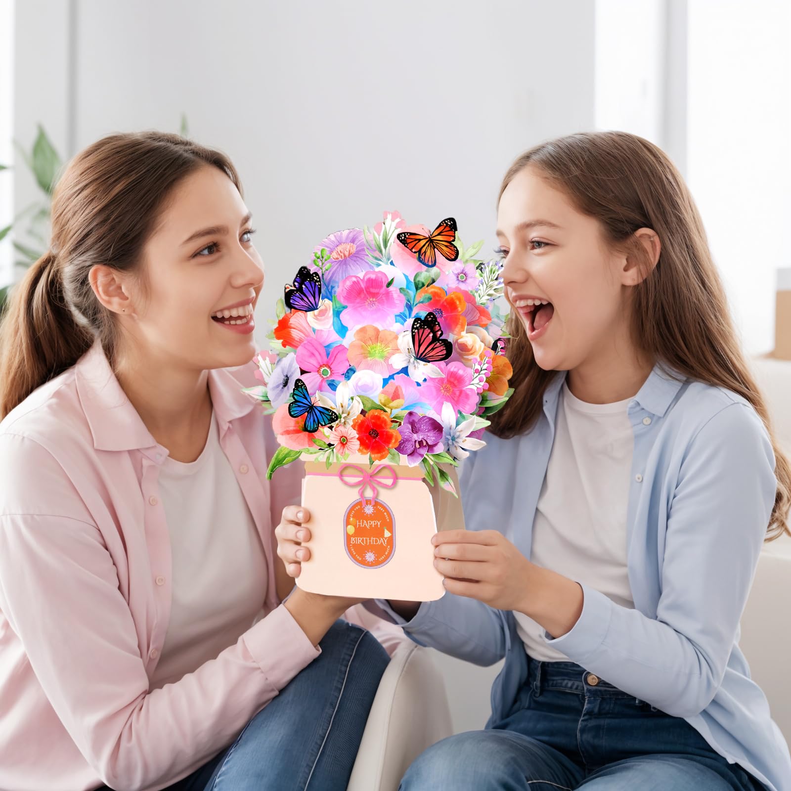 Yinqing Birthday Cards, Light and Music Happy Birthday Card, Lily and Butterflies, 10 Inch Life Sized Forever Flower Bouquet 3D Pop Up Birthday Gift Card for Women Wife Mom Daughter Sister