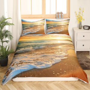 Feelyou Hawaiian Beach Bedding Set King Size Kids Sea Printed Comforter Cover Set for Boys Girls Teens Summer Holiday Vacation Duvet Cover Nature Pattern Bedspread Cover（No Comforter