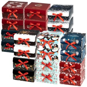 artlymers christmas gift boxes with lids, 24 pack gift boxes and red ribbon christmas themed pattern small gift boxes for christmas presents gifts easy assemble