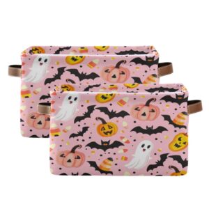 Kigai 2 PCS Storage Basket Halloween Boo Waterproof Foldable Canvas Storage Bin Laundry Basket Toy Clothes Organizer for Nursery Closet Shelf Office