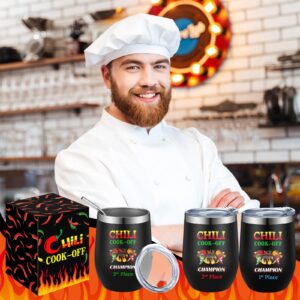 Didaey 3 Pcs Chili Cook off Prizes 1st 2nd 3rd Place Trophies Cups 12 oz Stainless Steel Insulated Tumbler with Lids Straws Brush and Gift Boxes for Chili Cook Off Events Christmas Cook Lovers Gift