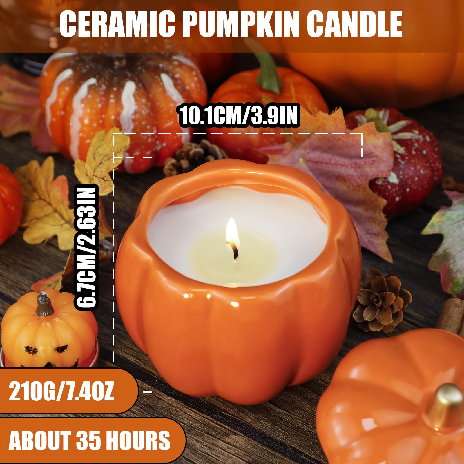 LA BELLEFÉE Pumpkin Scented Candle, Ceramic Pumpkin Shaped Candle, Fall Scented Candles, Natural Soy Candles Gifts for Harvest Decor, 7.4 oz Candle Gift Set for Thanksgiving, Halloween