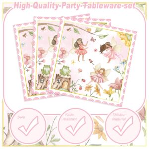 122PCS Fairy Party Supplies for Girls 1st 2rd First Birthday Fairies Enchanted Themed Baby Shower Party Decorations Garden flower Tableware Disposable Paper Plates Napkins Forks Knife for 20 Guests