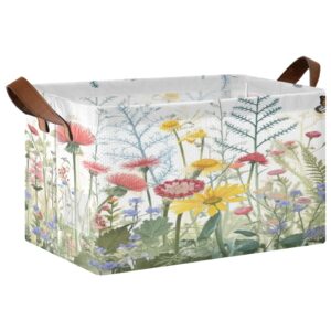 attx wildflowers butterfly storage baskets,large decorative collapsible rectangular waterproof fabric storage bin for home office(16.9x11.4x10inch,1 pack) #677