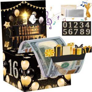 money box for cash gift, birthday money pull box, happy birthday gift card with music light 30 bags diy sticker 13th 16th 18th 21th any age, birthday decorations cash gift ideas for girls boys adults