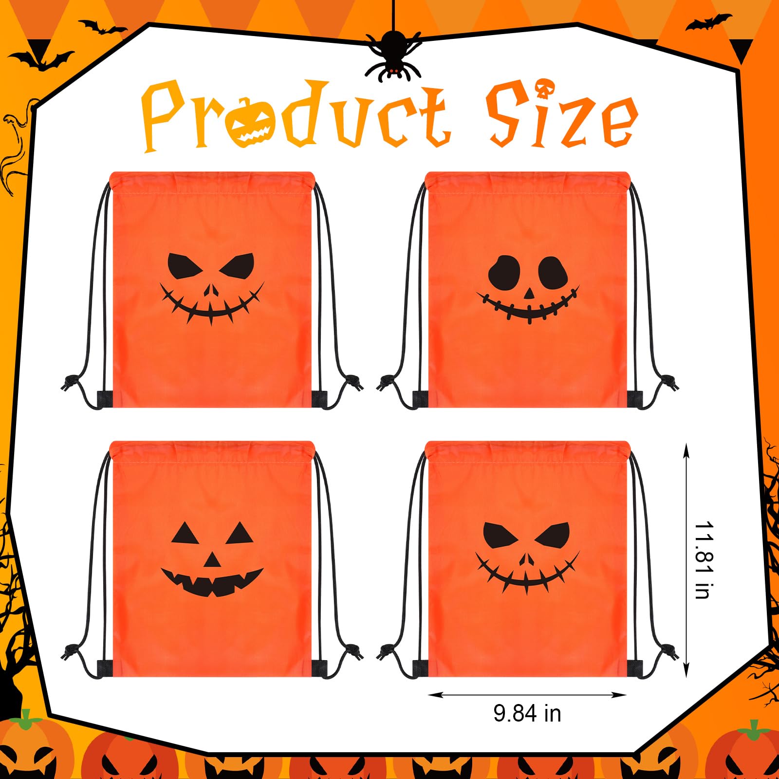 Bulyoou 32 Pcs Halloween Drawstring Backpacks Bulk Halloween Party Favor Bags Trick or Treat Bags Pumpkin Design String Sack Bags Halloween Party Favors Supplies Gift Wrap Bags