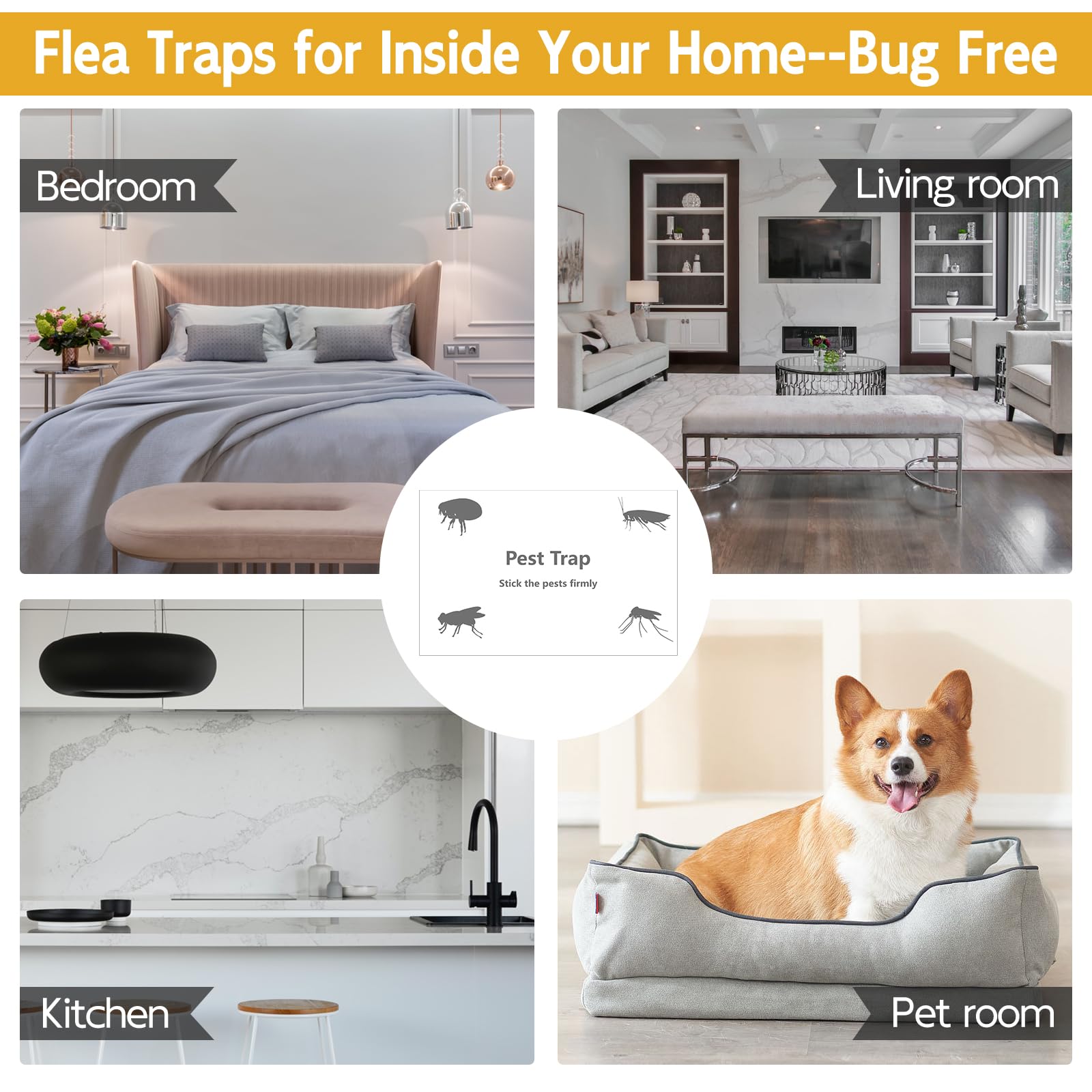 20 Pcs Flea Trap Refill Replacement Glue Boards for Flea Traps for Inside Your Home, Sticky Pads for Fleas, Bugs, Flies, Mosquitos, Safe for Human and Pets