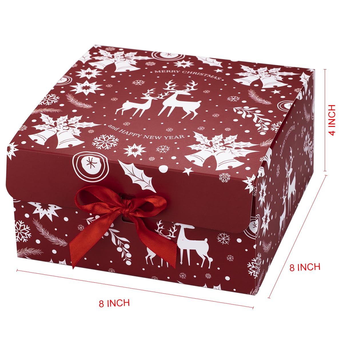 ARTLYMERS Christmas Gift Boxes with Lids, 24 Pack Gift Boxes and Red Ribbon Christmas Themed Pattern Small Gift Boxes for Christmas Presents Gifts Easy Assemble