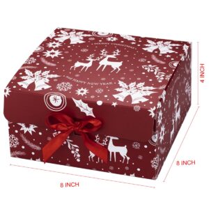 ARTLYMERS Christmas Gift Boxes with Lids, 9 Pack Gift Boxes and Red Ribbon Christmas Themed Pattern Small Gift Boxes for Christmas Presents Gifts Easy Assemble