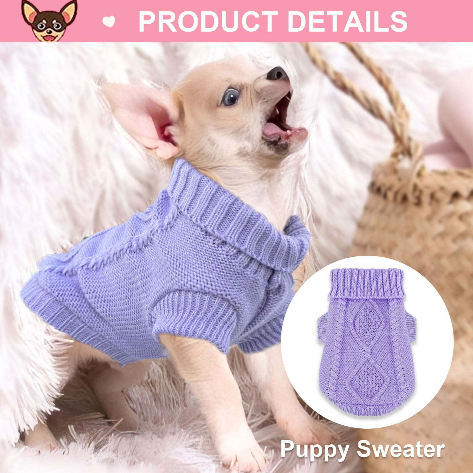 2 Pieces Puppy Sweater Dog Sweater for Small Dogs Winter Warm Dog Knitted Sweater Cute Puppy Clothes for Chihuahua Teacup Yorkie Pet Cat Knitwear Turtleneck Clothes XXS (XX-Small)