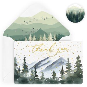 artoid mode 24 pack mountain tree forest thank you cards golden polka dot greeting cards gift with envelope sticker blank note cards for birthday wedding baby shower bridal shower, 4 x 6 inch