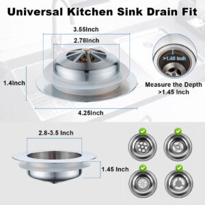 Fozite Kitchen Sink Drain Strainer – New Upgraded Kitchen Sink Stopper with One Extra Basket Filter – Premium Brass Material Pop Up Sink Strainer for US Standard 3-1/2 Inch Kitchen Drain, Silver