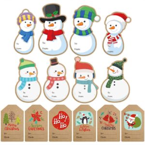 124 pcs christmas gift tags stickers, kraft self adhesive christmas name labels stickers, christmas presents stickers, cute snowman designed stickers for xmas gifts wrap presents boxes decoration