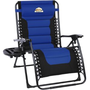 colegence xl oversized zero gravity chair, fully padded adjustable anti gravity reclining lounge chairs with cup holder folding recliner for beach,camping,lawn,patio,outdoor, support 300 lbs（blue）