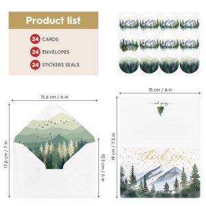 Artoid Mode 24 Pack Mountain Tree Forest Thank You Cards Golden Polka Dot Greeting Cards Gift With Envelope Sticker Blank Note Cards for Birthday Wedding Baby Shower Bridal Shower, 4 x 6 Inch