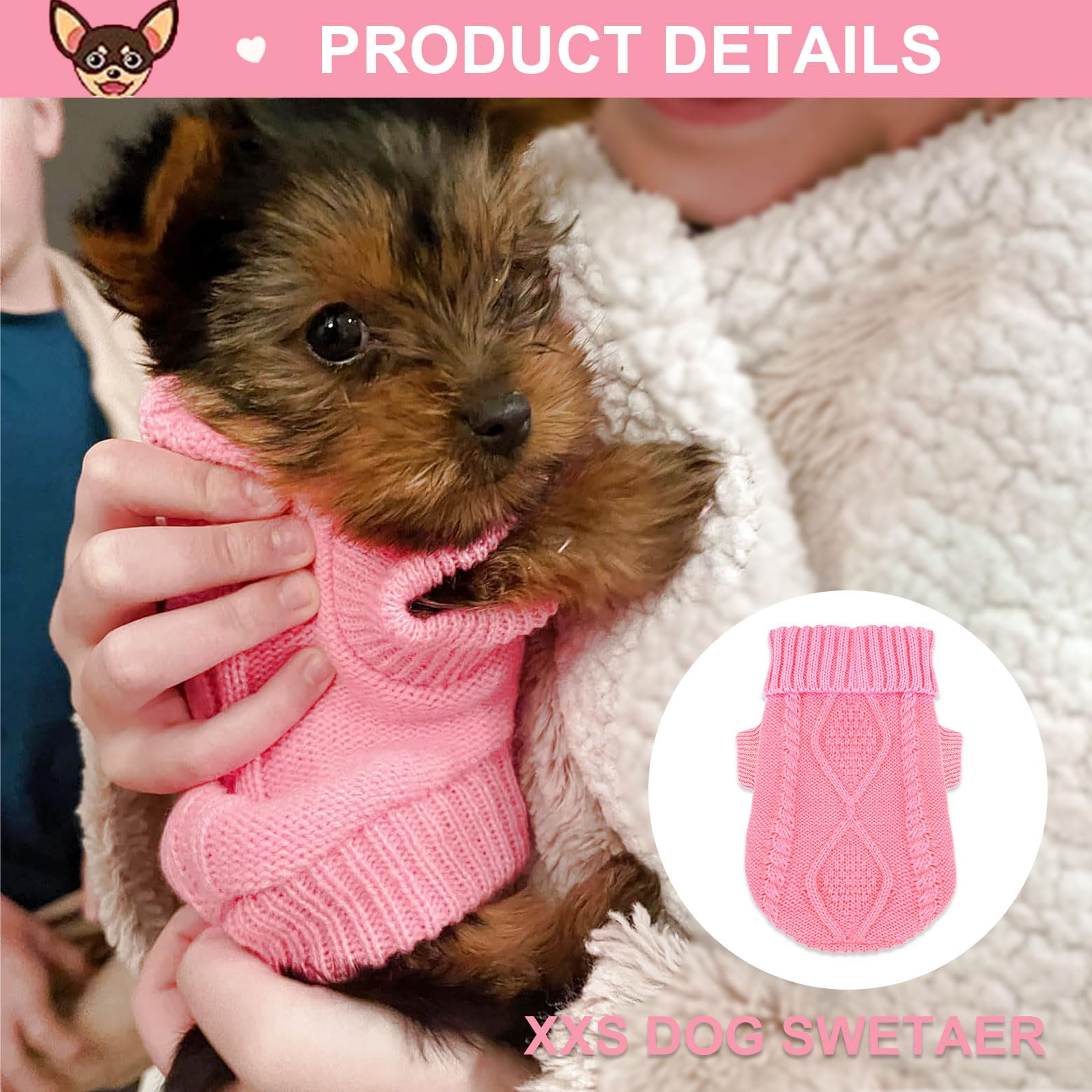 2 Pieces Puppy Sweater Dog Sweater for Small Dogs Winter Warm Dog Knitted Sweater Cute Puppy Clothes for Chihuahua Teacup Yorkie Pet Cat Knitwear Turtleneck Clothes XXS (XX-Small)