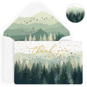 artoid mode 24 pack mountain forest thank you cards golden polka dot greeting cards gift with envelope sticker blank note cards for birthday wedding baby shower bridal shower, 4 x 6 inch