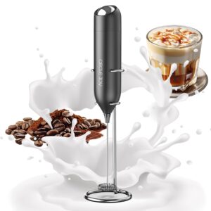 circle joy milk frother hanheld with stand, electric coffee frother, battery operated hand frother wand drink mixer mini foamer for matcha lattes cappuccino, kitchen gifts, black