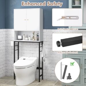 Byroce Over The Toilet Storage Cabinet, Toilet Shelf Rack Space Saver with Metal Frame, Adjustable Shelf & Open Compartment, Freestanding Over Toilet Bathroom Organizer for Toilet & Laundry Room