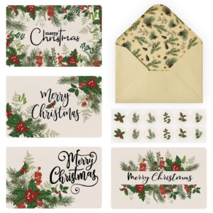 artoid mode 36 pack merry christmas thank you cards plant holly greeting cards gift with envelope sticker blank note cards for birthday wedding baby shower bridal shower, 4 x 6 inch