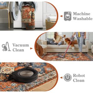 Moynesa Moroccan 8x10 Area Rug, Washable Rugs for Living Room, Bohemian Soft Large Bedroom Rug, Non Shedding Low Pile Floor Carpet for Dining Room Office Decor, Rust