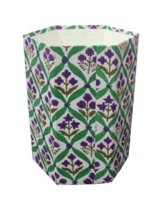 generic trash can dustbin waste basket for kitchen, room handmade paper block print flower design plastic free bin decorative 3.3 gallon (1, purple flower)