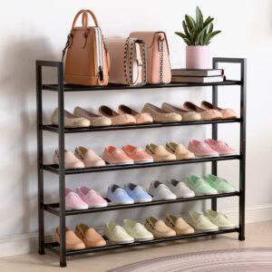 Bumusty 5-Tier Expandable Shoe Rack for Closet, 18“-33” Adjustable Shoe Rack for Small Space, Small Shoe Organizer for Front Door, Sturdy Metal (Black)