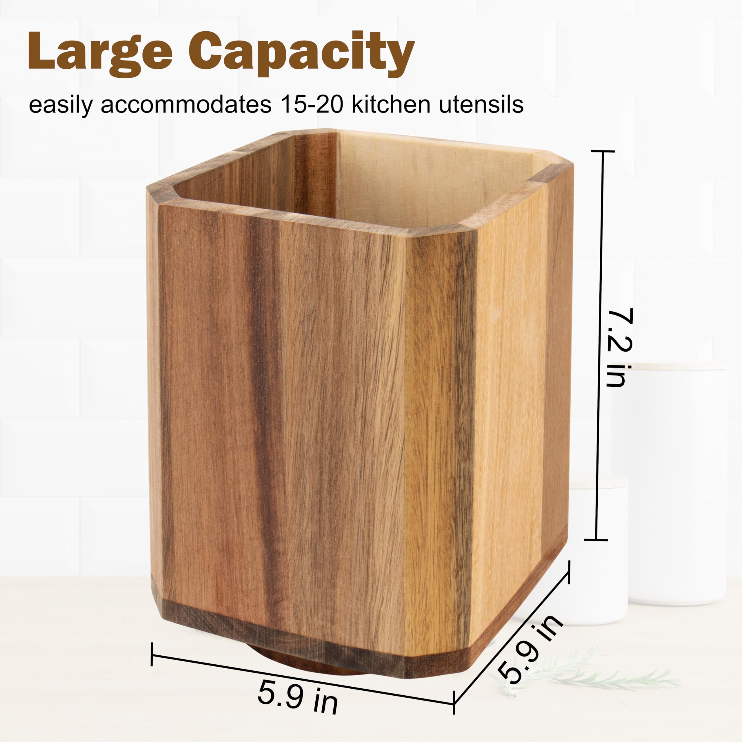 RedCall Acacia Wood Utensil Holder, 360° Rotating Large Cooking Utensil Organizer, Kitchen Tool Storage for Countertop,Spoon Spatula Holder for Kitchen Counter,Farmhouse Kitchen Decor