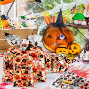 100 Pcs Halloween Treat Bags - Happy Halloween Goodie Bag, Plastic Halloween Pumpkin Cellophane Bags Bulk, Clear Gift Goody Candy Bags with Twist Ties for Halloween Party Supplies Favors Decorations