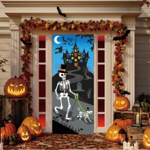 halloween door cover decorations skeleton door cover halloween front door outdoor indoor covering cartoon backdrop banner for halloween party,birthday